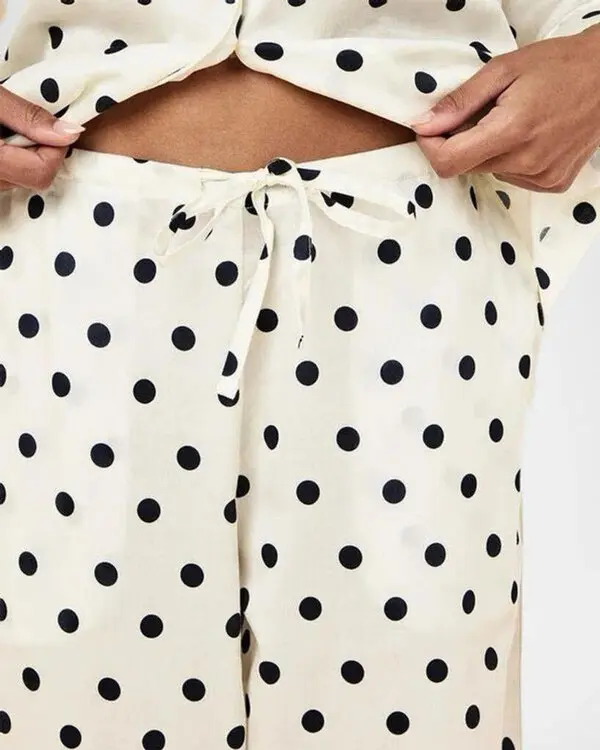 PAPINELLE Polka Dot Cotton Sateen Pajama Set - Cream/deep