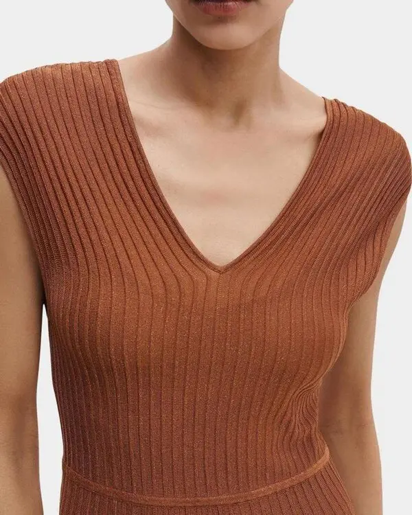 Rag & Bone Aubrey Metallic Rib-knit Maxi Dress - Rust