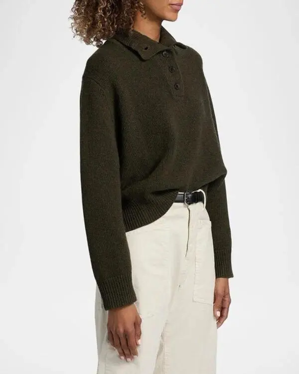 NILI LOTAN Renata Collared Wool Sweater - Dark Pine
