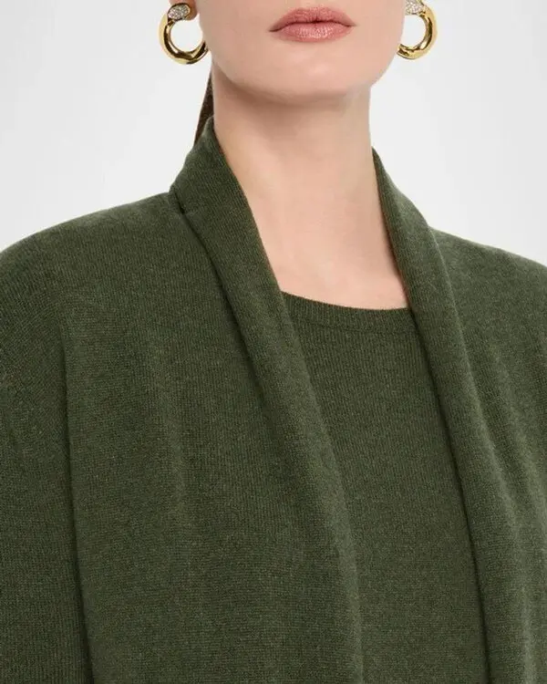 Neiman Marcus Cashmere Basic Open Cardigan - Olive