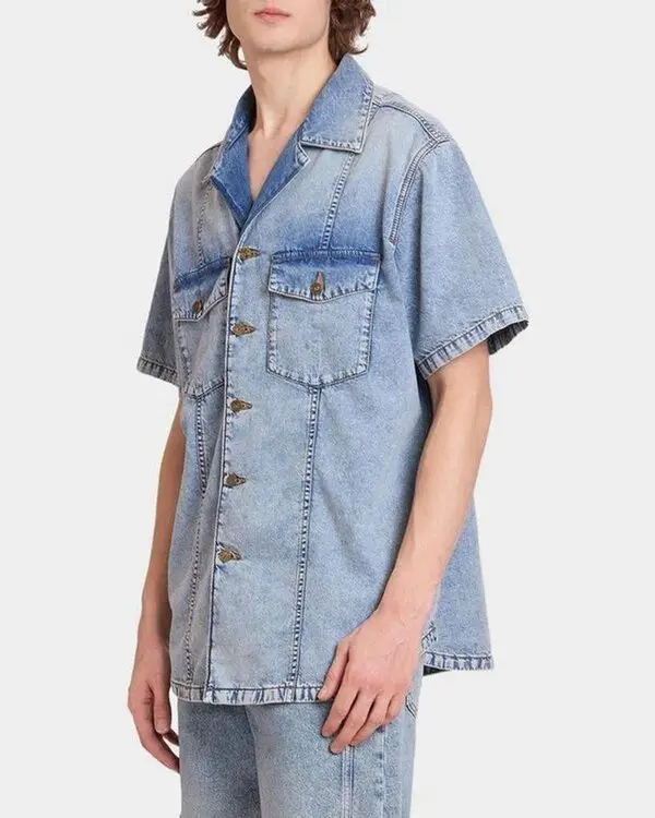 Balmain Apos;s Cotton Denim Camp Shirt