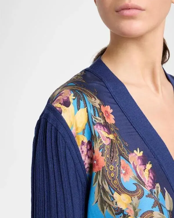 Etro Paisley Silk And Wool Rib V-neck Cardigan