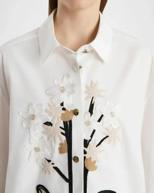Khaite Argo Floral Embroidered Cotton Poplin Top - Chalk