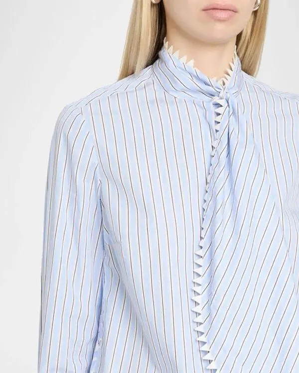 MAISON COMMON Striped Cotton Neck-scarf Button-down Shirt