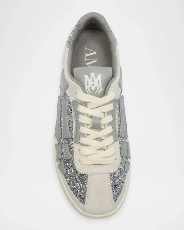 Amiri Sequined Skull-appliqué Leather Sneakers