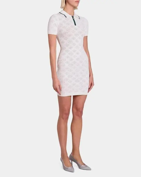 Casablanca Short-sleeve Monogram Pointelle Knit Mini Polo Dress