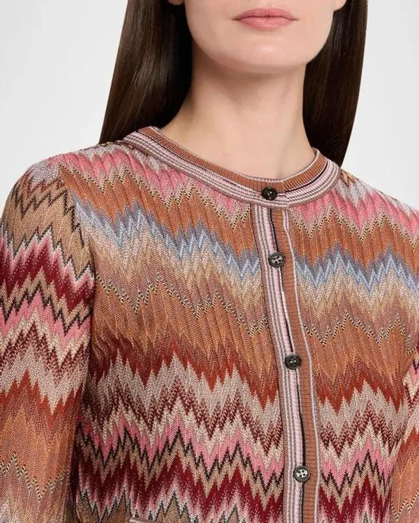 Missoni Multicolor Snake Chevron Crewneck Cardigan - Pink Rust