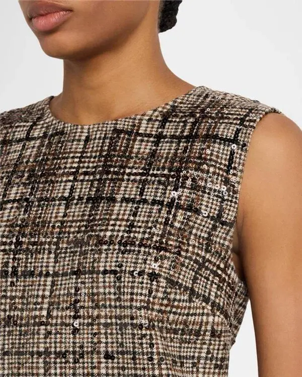 Brunello Cucinelli Sequined Plaid Jacquard Sleeveless Dress