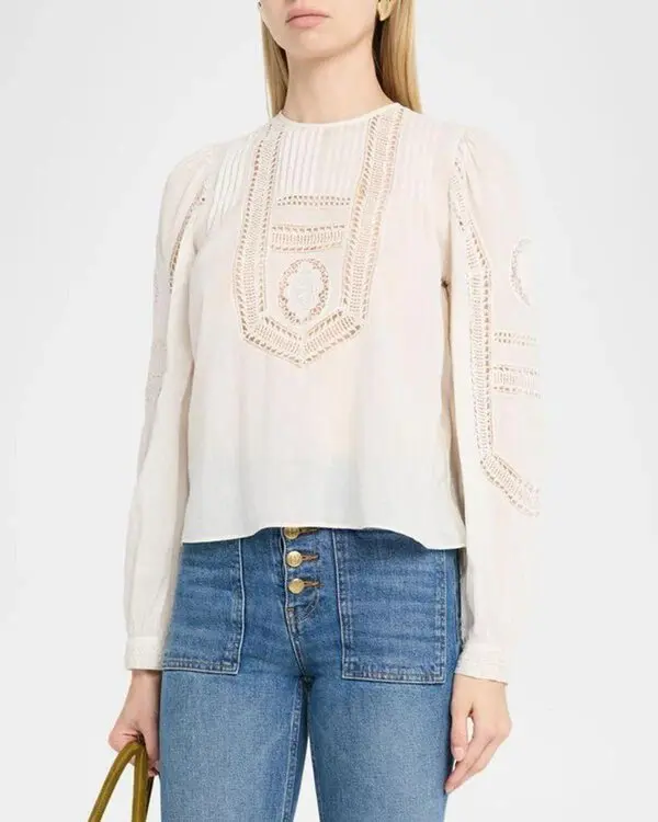 Ulla Johnson Marlowe Embroidered Long-sleeve Blouse
