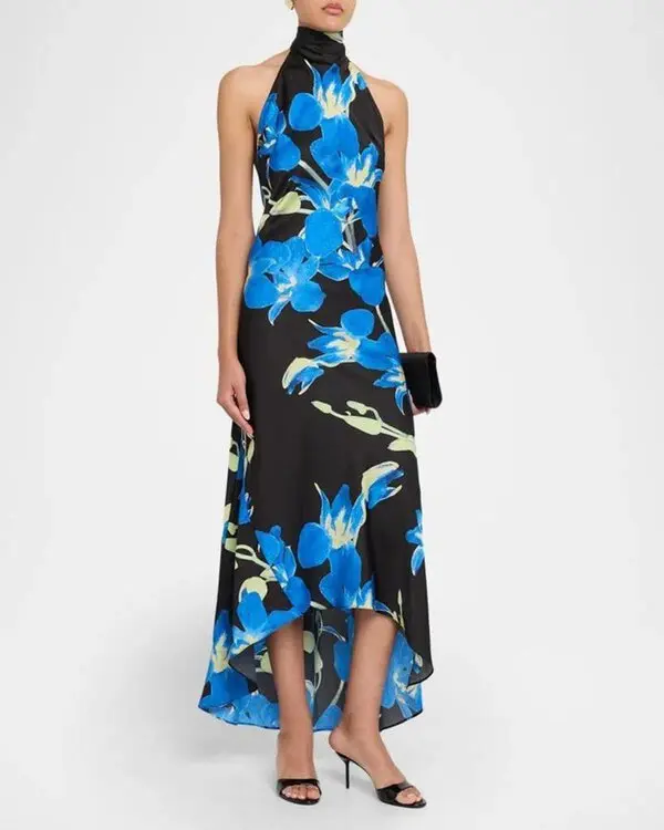 Misa Fiore Halter High-low Dress - Blue Orchi