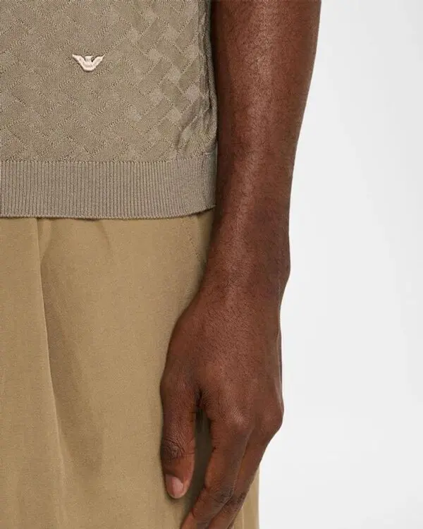 Emporio Armani Apos;s Wool Basketweave Jacquard Polo Sweater