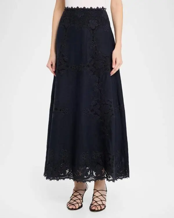Ulla Johnson Fleur Embroidered Linen-blend Midi Skirt