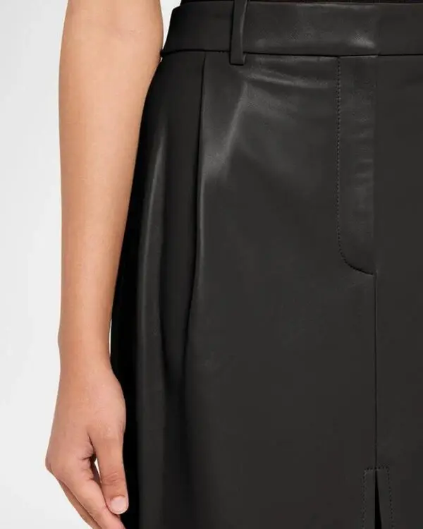 Khaite Anden Leather Midi Skirt - Black