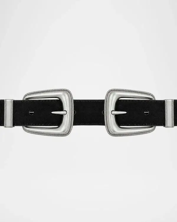 Veronica Beard Arch Double-buckle Suede Waist Belt - Black