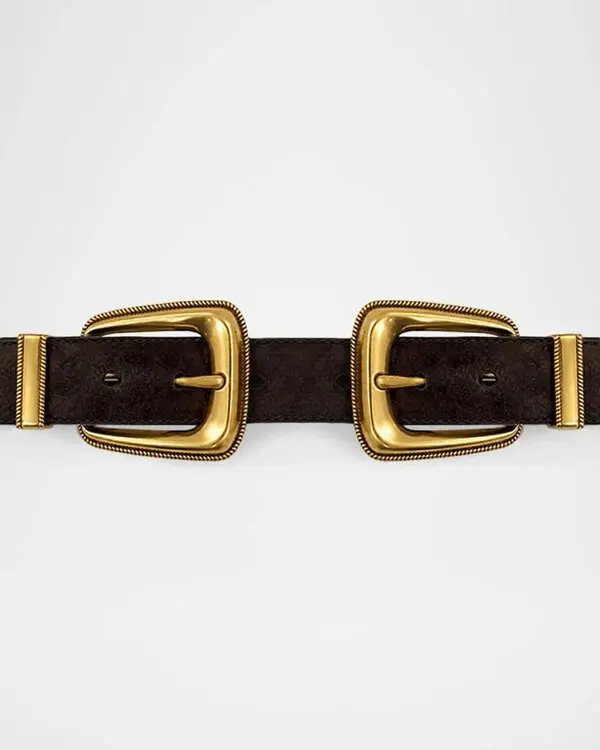 Veronica Beard Arch Double-buckle Suede Waist Belt - Espresso