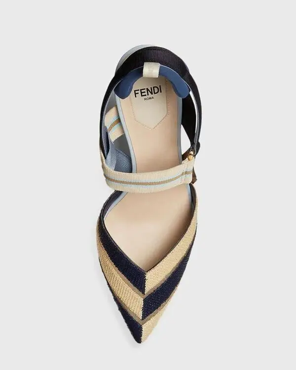 Fendi 85mm Colibri Mixed-media Raffia Slingback Pumps