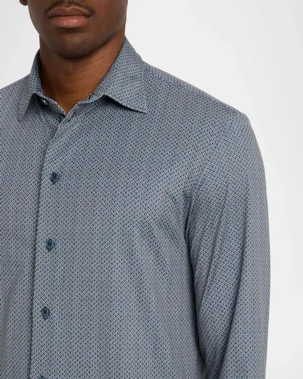 Emporio Armani Apos;s Polyester Stretch Micro-geometric Sport Shirt - Teal
