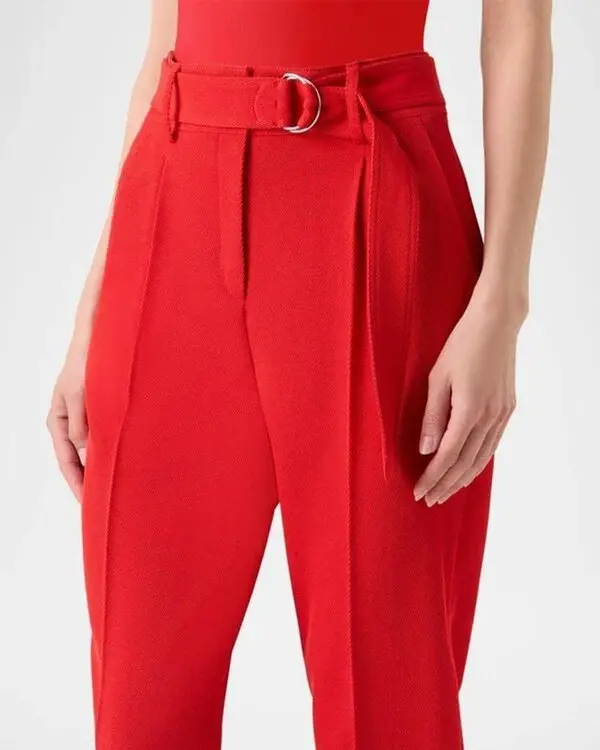 Akris Fred Wool Tricotine Tapered-leg Ankle Pants With Belt
