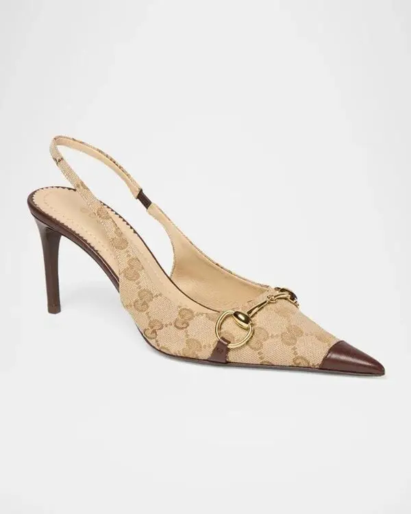 Gucci Donna 80mm Gg Canvas Slingback Pumps