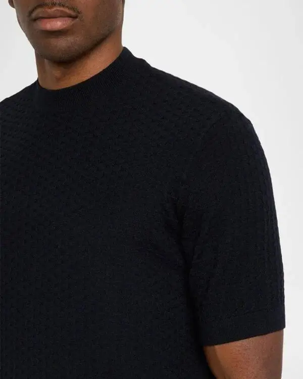 Emporio Armani Apos;s Wool Honeycomb Jacquard Short-sleeve Sweater - Navy