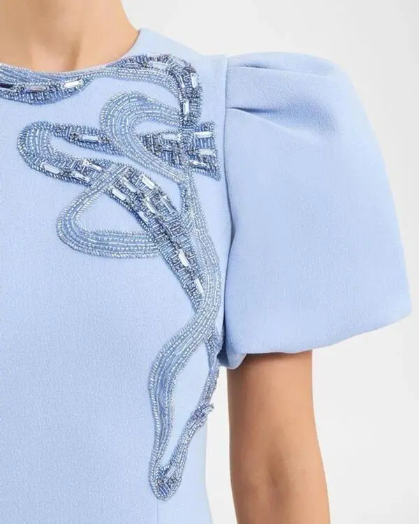 Rebecca Vallance Aylin Embroidered Puff-sleeve Midi Dress - Blue