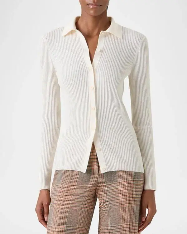 Akris Merino Wool Rib Collared Cardigan