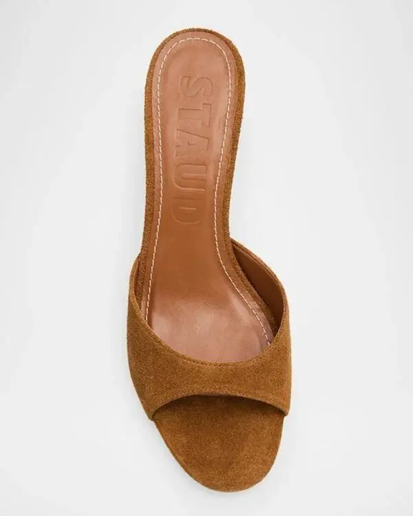 Staud 55mm Brigitte Suede Kitten-heel Mules - Tan