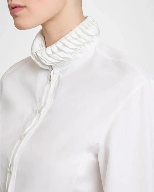 Alaïa Trimmed Collar Crop Button-down Shirt - Blanco