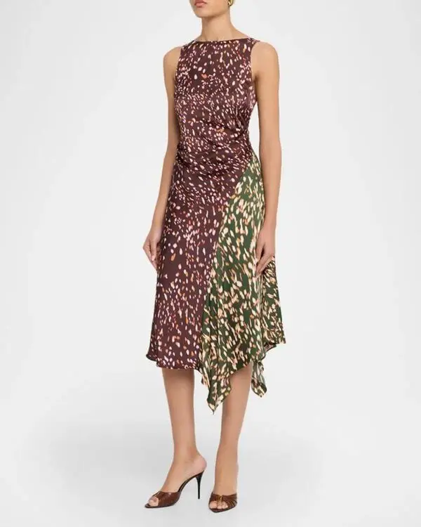 Misa Rohan Asymmetric Colorblock Midi Dress