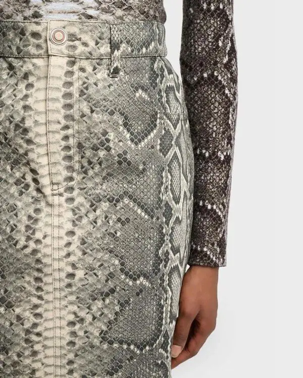 Gabriela Hearst Adalaide Snakeskin-print Denim Midi Skirt - Greyscale