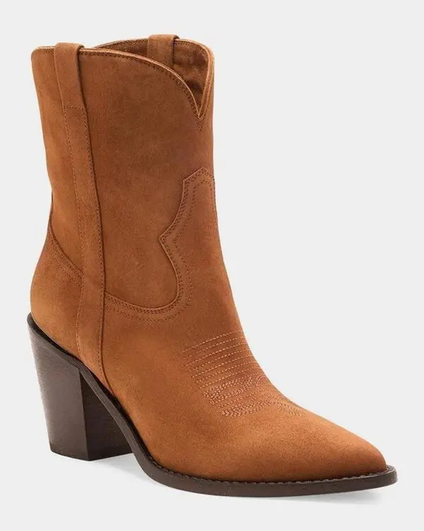 Partlow Leigh Anne Suede Western Ankle Booties - Teak