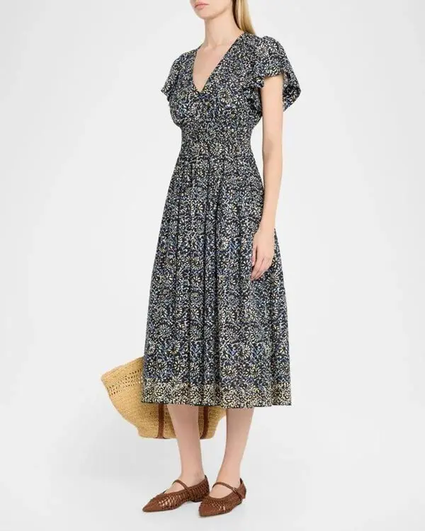 Ulla Johnson Lyria Printed Cotton Midi Dress - Midnight