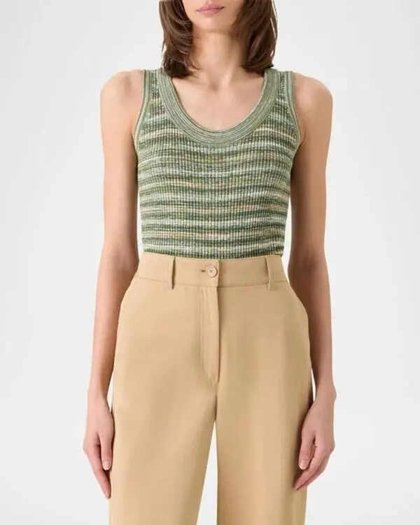 Akris Scoop-neck Space Dye Merino Wool Rib Tank Top - Green Multi