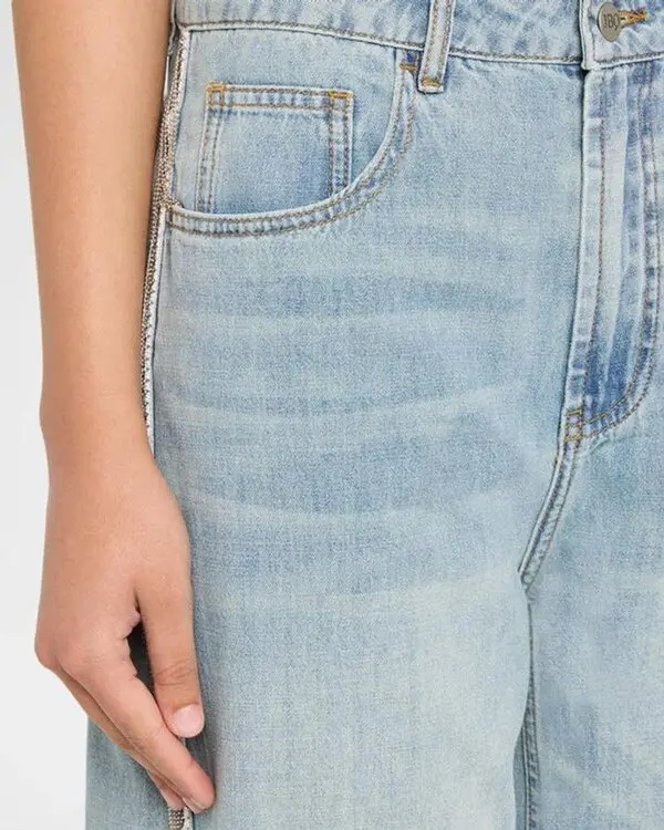 JBQ Palmer Fringe Wide-leg Jeans - Sky