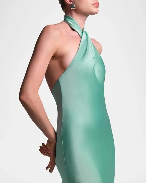 Bcbgmaxazria Evelyn Charmeuse Crossover Halter Gown
