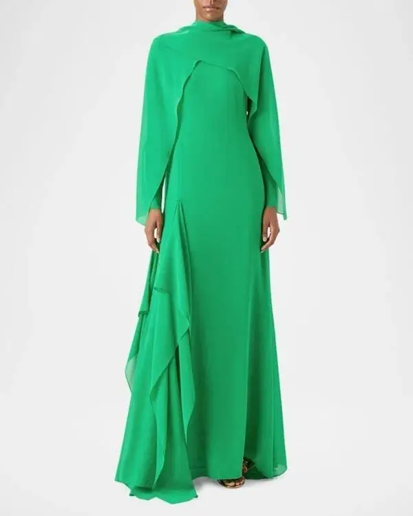 Akris Long Asymmetric Capelet Dress