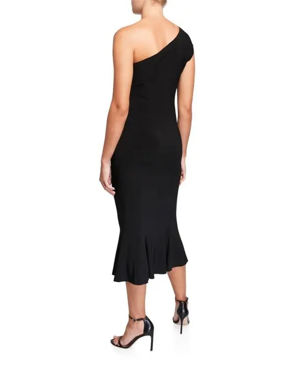 Norma Kamali One Shoulder Fishtail Midi Dress