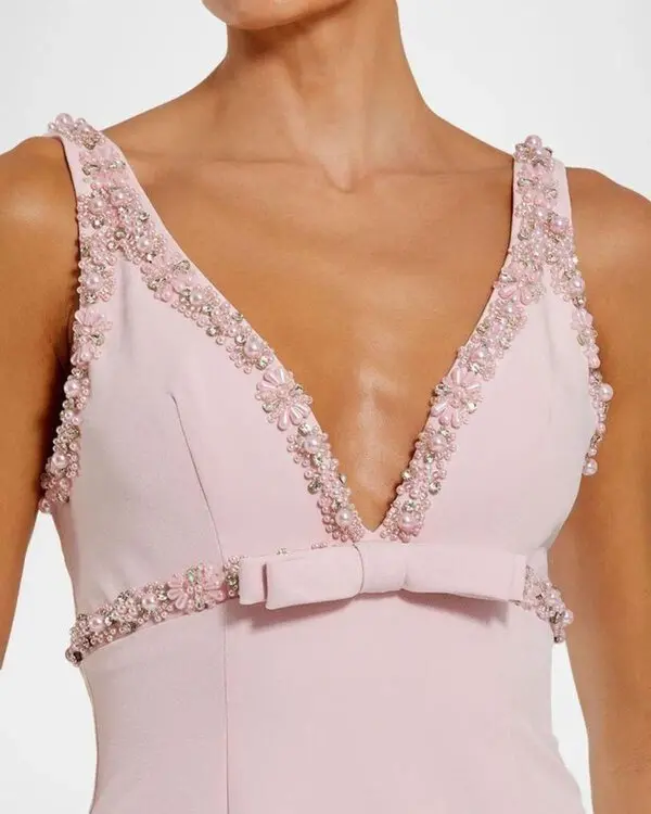 Mac Duggal Beaded Bow-front Crepe Midi Dress - Blush