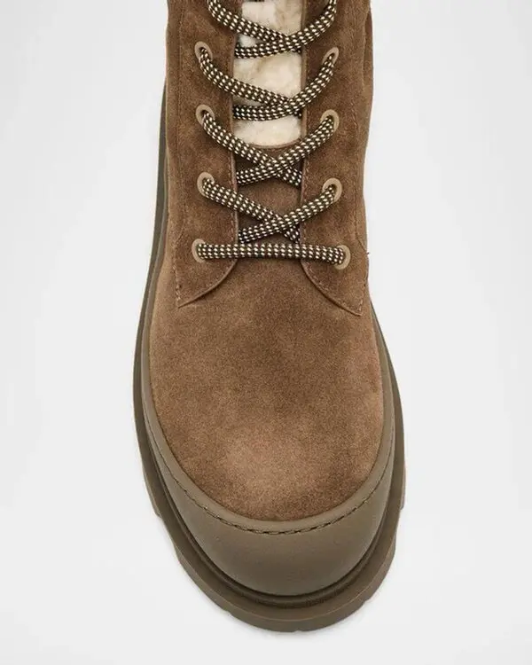 Moncler Vera High Suede And Shearling Lace-up Boots - Medium Bei