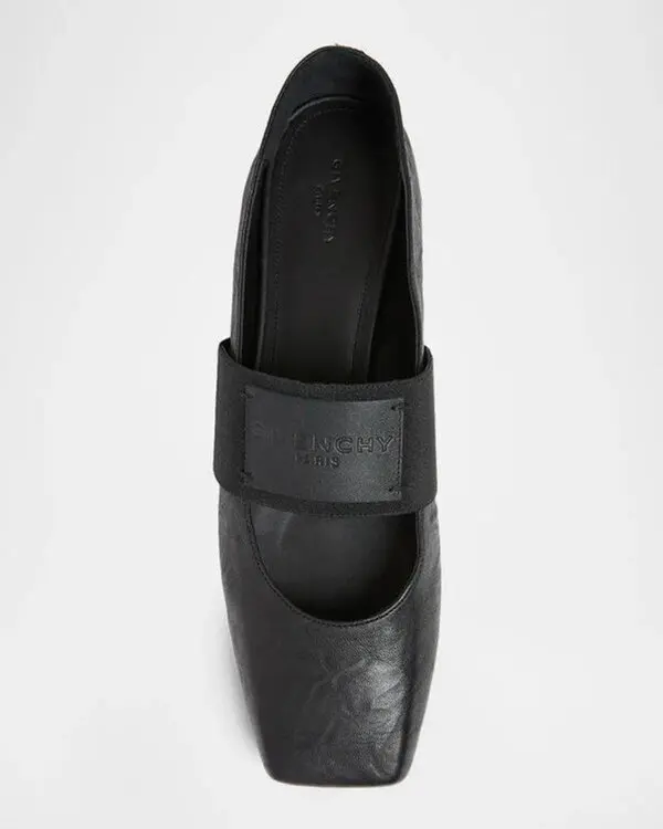Givenchy Sliced Square Textured Leather Square-toe Ballerina Flats - Black