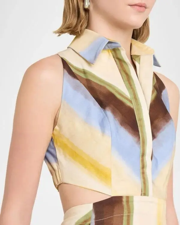 JBQ Fiona Watercolor Stripe Cutout Midi Dress