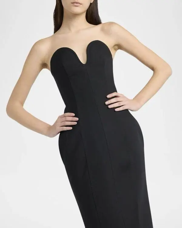 Bottega Veneta Strapless Compact Wool Waisted Buster Dress