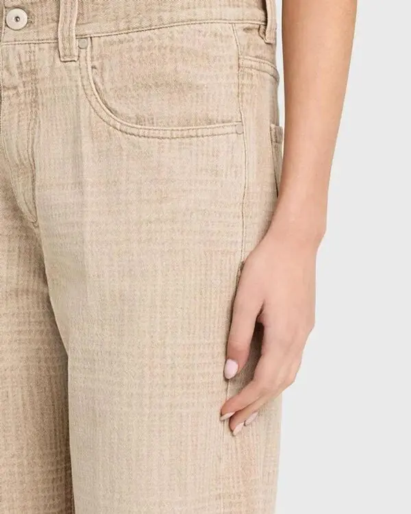 Brunello Cucinelli Check-print Denim Straight-leg Crop Pants - Beige