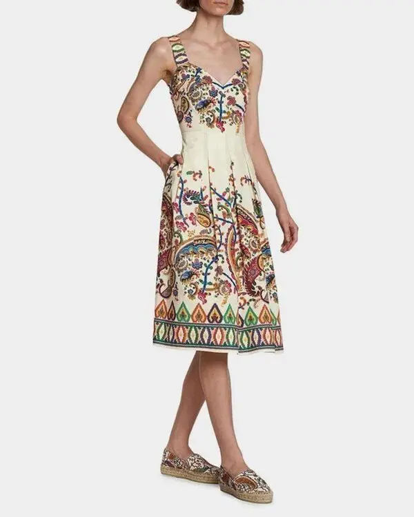 Etro Paisley Floral-print Sleeveless Pleated Midi Dress