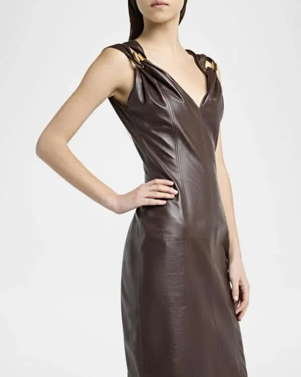 Bottega Veneta Sleeveless Leather Sheath Dress