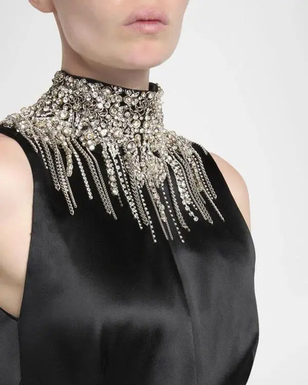 Alexander McQueen Chain Mail Turtleneck Satin Backless Evening Dress