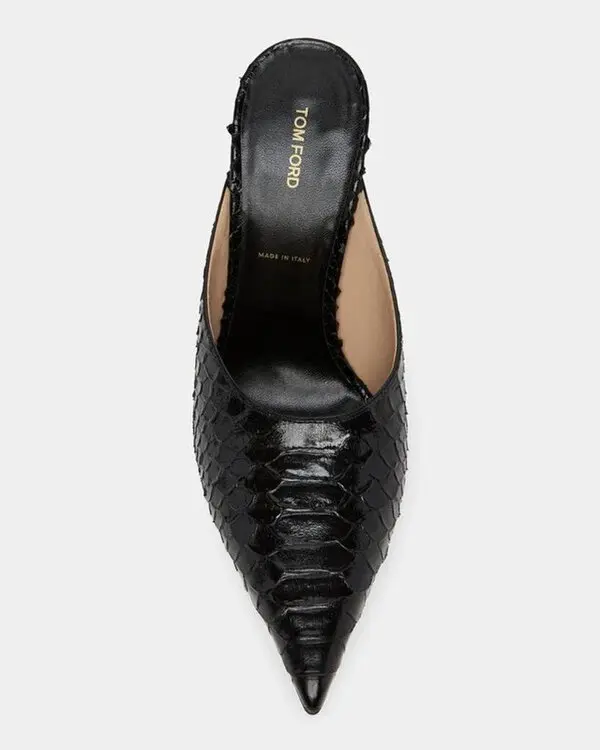 TOM FORD 85mm Semi Shiny Croc-embossed Leather Mule Pumps - Black