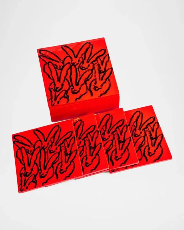 HUNT SLONEM Rover Lacquered 5-piece Coaster Box Set - Red