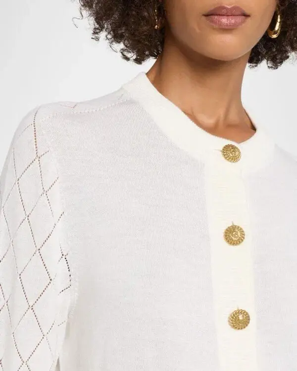Balmain Argyle Pointelle Knit Buttoned Cardigan - Blanc