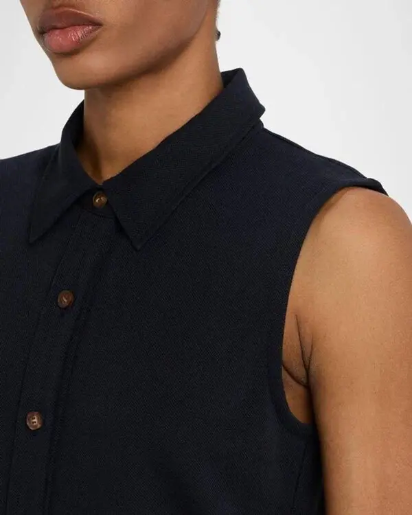 Lafayette 148 New York Sleeveless Cotton Pique Shirt - Ink